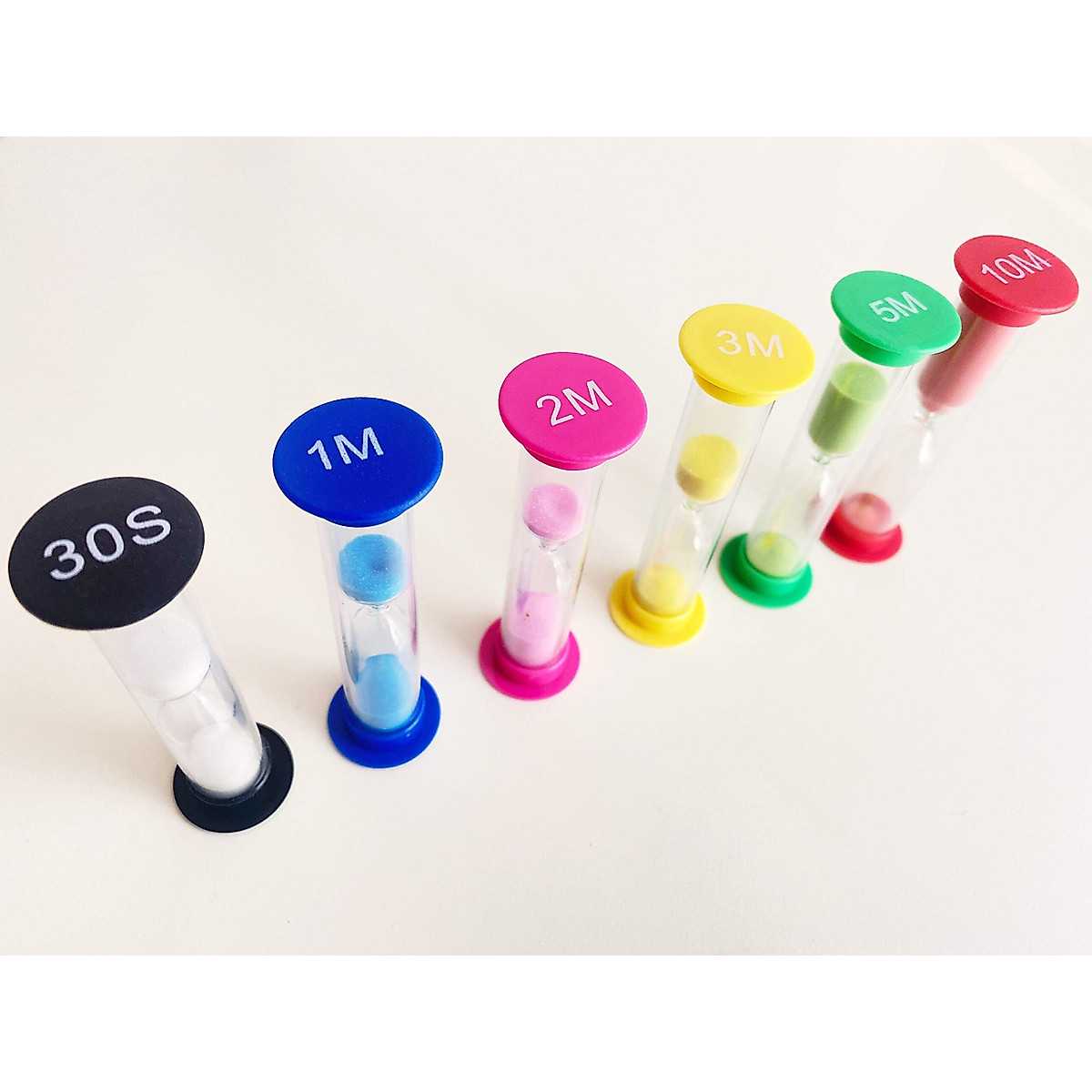 Sand Timers,multicolor plastic timer,30s/1M/2M/3M/5M/10Minutes Sandglass Timer,for games or the kitchen or office or decorationg,time management,brushing timer,gift（Pack of 6）