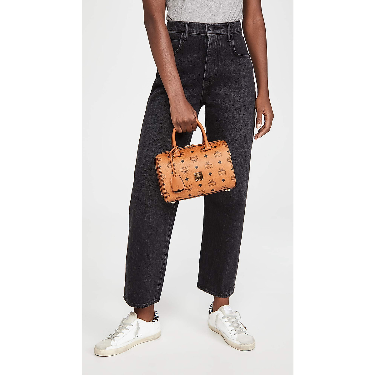 MCM Women's Essential Visetos Original Boston 23 Bag, Cognac, Brown, Tan, Print, One Size