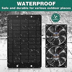 Gulfmew Solar Powered Waterproof Fan Kit, 10W Solar Panel with 2 Pcs High Speed Exhaust Fan, DIY Cooling System for Chicken Coop, Small Greenhouse, Dog House, RV, Shed, Gable, Attic