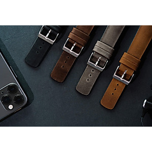 BARTON WATCH BANDS, 20mm Walnut Brown - Leather and Rubber Hybrid Watch Bands with Integrated Quick Release Spring Bars - 316L Stainless Steel - Choose Strap Color & Width
