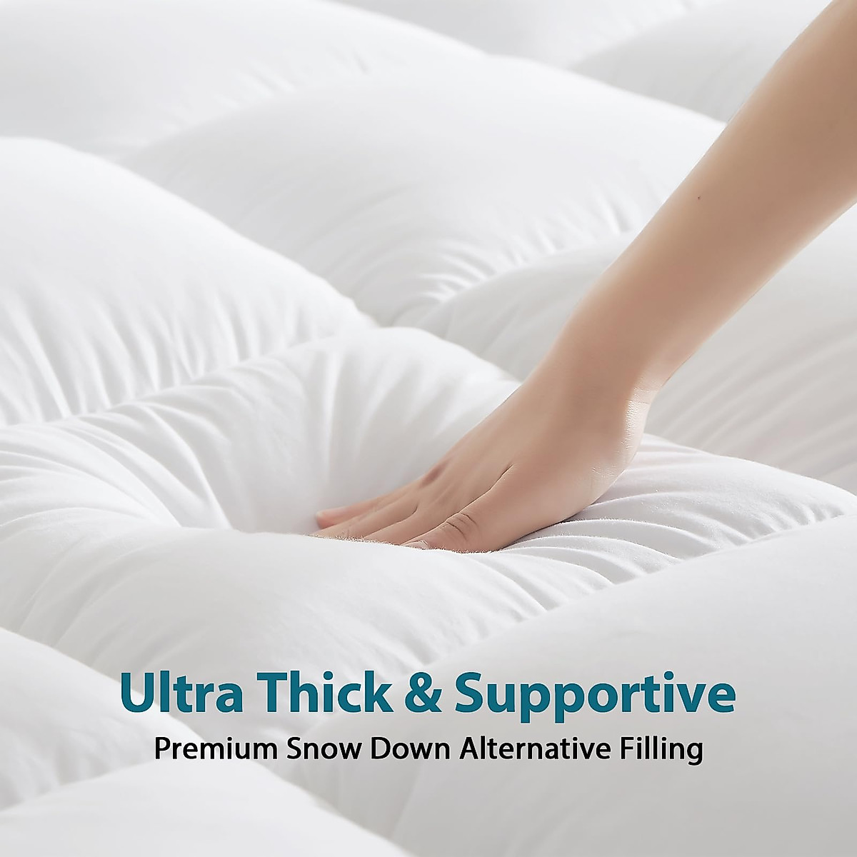CYMULA King Size Mattress Topper - Extra Thick Cooling Mattress Pad Cover for Back Pain - Soft Mattress Protector Firm Bed Topper Pillow Top with 8-21 Inch Deep Pocket 3D Snow Down Alternative Fill