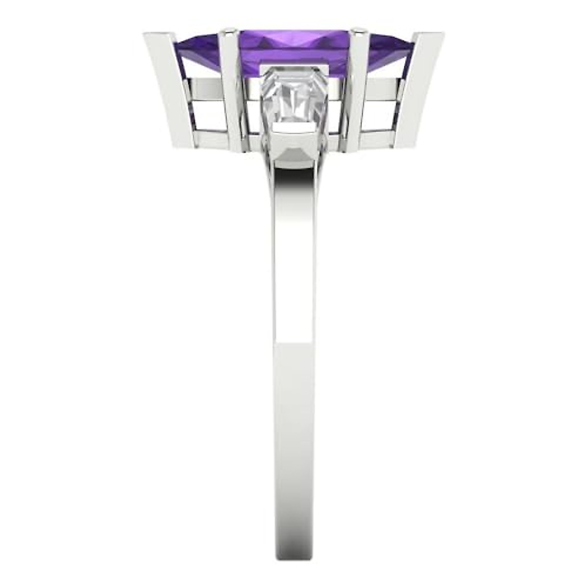 Clara Pucci 2 ct Marquise cut 3 stone Solitaire Genuine Natural Amethyst Engagement Promise Anniversary Bridal Ring 18K White Gold 6.25