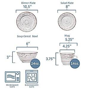 Pfaltzgraff Trellis White 16-Piece Dinnerware Set, Service for 4, Distressed White