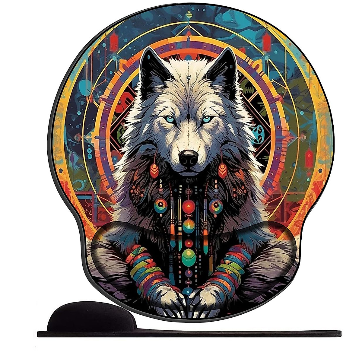 Mouse Pad - Mouse Mat with Wrist Rest Support, Gel Foam Rest Anti-slip Rubber Base, for Laptop Computer PC Home Office Working Gaming -wolf chief magic circle Indian style