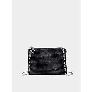 GORGLITTER Women's Rhinestone Clutch Purse Heart Chain Evening Bag Glitter Purse Handbag Black One Size