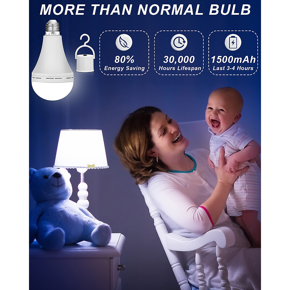 Mudder 12 Pcs 15W Rechargeable Emergency LED Bulb Battery Backup Emergency Light 1200mAh Battery Operated Light Bulb for Power Outage Home Outdoor Activity Camping Hurricane, 7000K Daylight, E27 Base