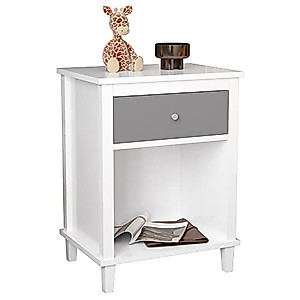 Leavader Wooden Nightstand for Kids Room, Bedroom Nightstand with 1 Drawer and 1 Lattice, Side Table with Storage End Table for Child Room, Baby Room, Small Spaces