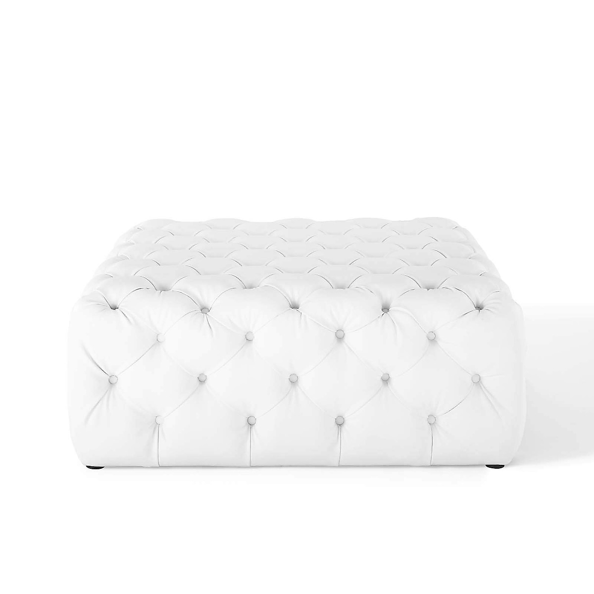 Modway Amour Tufted Vegan Leather Upholstered White, Large Square Ottoman