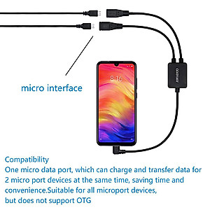 AWADUO 90 Degree Micro USB Male to Female Splitter 1 in 2 Out,Micro USB 1 to 2 Y Splitter Cable High Speed Charging Cable 30cm Length
