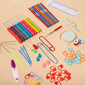 SHAXANO 86 Pcs Crochet Kit - 9 Ergonomic Soft Grip Crochet Hooks & 12 Aluminum Hooks for Beginners & Experienced Crafters, Includes 65 Crochet Accessories for Knitting & Crocheting