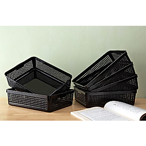 Eslite A4 Size Plastic Storage Basket,Desktop File Paper Letter Organizer Tray, 6-Packs (Black)