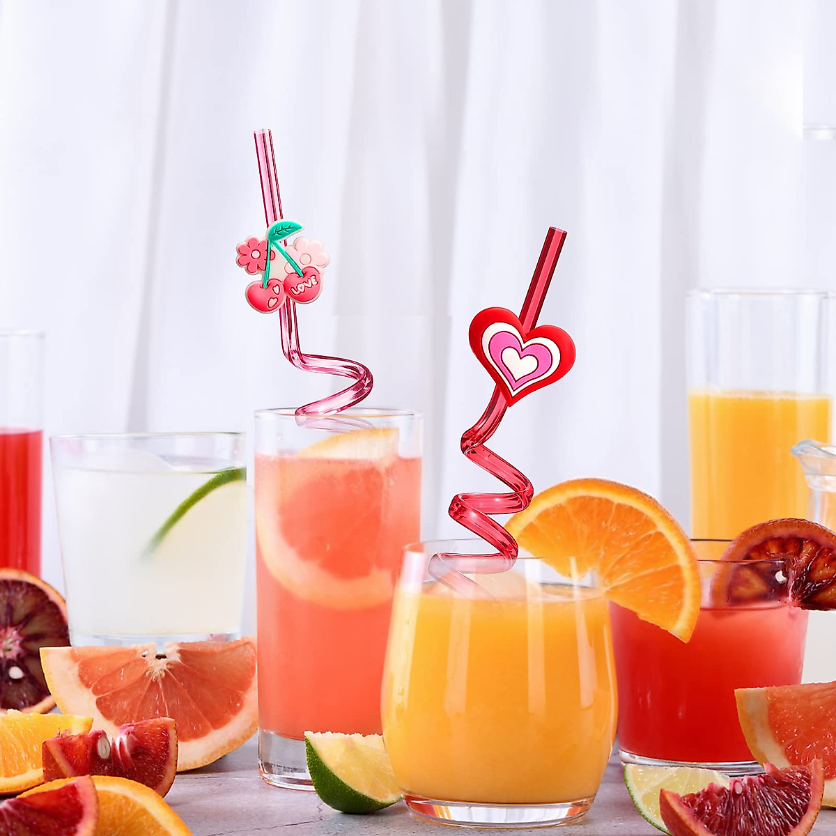 Valentines Day Party Favors Bulk 24 Drinking Straws + 30 Cards for Kids Valentine's Classroom Exchange Prizes Party Supplies with 2 PCS Cleaning Brushes