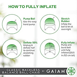 Gaiam Classic Backless Balance Ball Chair – Exercise Stability Yoga Ball Premium Ergonomic Chair for Home and Office Desk with Air Pump, Exercise Guide and Satisfaction Guarantee, Green