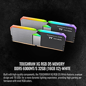 Thermaltake TOUGHRAM XG RGB D5 32GB (2x16GB) DDR5 6000MT/s C36 Memory, 16 LEDs, RG33D516GX2-6000C36B