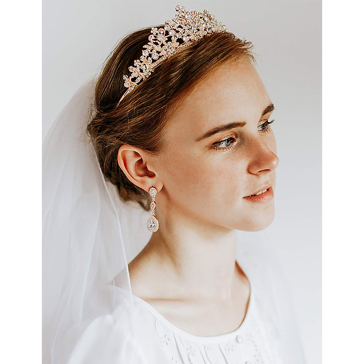 SWEETV Rose Gold Wedding Tiara for Women and Girls - Pageant Tiara Headband, Rhinestone Bridal Crown for Brides