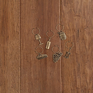 Twine Antiqued Farmhouse Decor Wine Charms, Drink Markers and Glass Markers for Wine Party and Birthday Party Favors, Wine Accessories, 6 Count