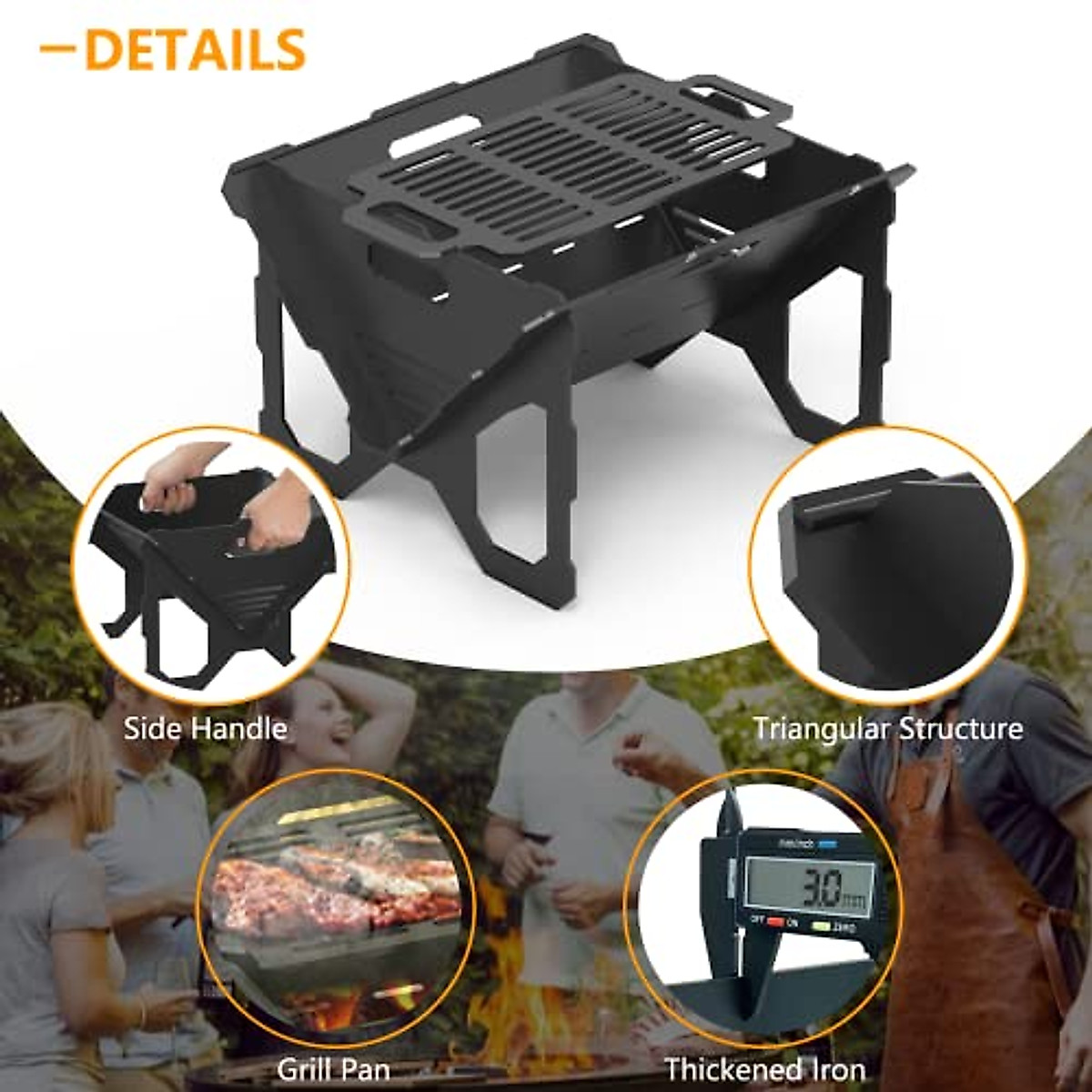 HYPATA 20 Inch Fire Pits for Outside,Portable Fire Pit for Camping,2 in 1 Metal Fire Pit Stove Backyard Patio Garden Fireplace for Camping, Outdoor Heating, Bonfire and Picnic