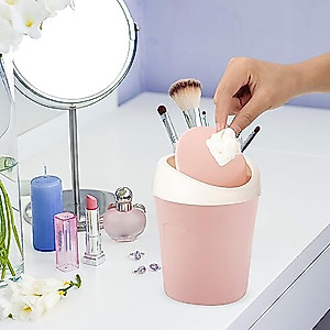 Zhehao 8 Pcs Plastic Mini Wastebasket Trash Can with Swing Lid and 360 Trash Bags Desktop Small Waste Garbage Bin Countertop Tiny Vanity Tabletop Waste Paper Basket for Home, Office, Bedroom, Kitchen
