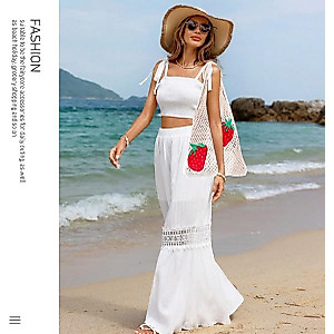 Stizimn Cute Strawberry Pattern Tote Bag Crochet Tote Bag Shoulder Bag Handbags Knitting Bag Aesthetic Handmade Weaving (White)