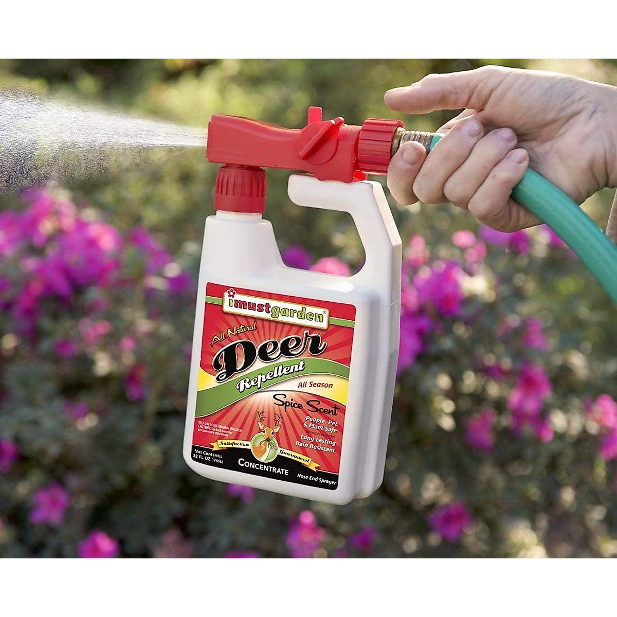 I Must Garden Deer Repellent Hose-End Concentrate: Spice Scent Deer Spray for Gardens, Plants, and Trees – 32oz Covers 10,000 sq. ft.