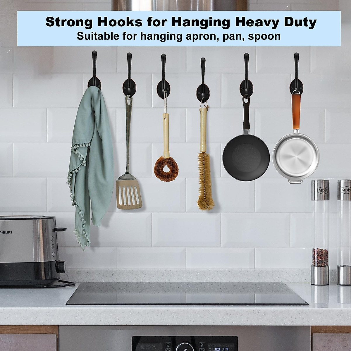 Kruodop 4Pcs Coat Hooks Wall Hooks for Hanging Heavy Duty, Wall Mounted Black Towel Hooks, Metal Single Coat Hanger with Screws Cup Retro for Coats, Handbags, Towels