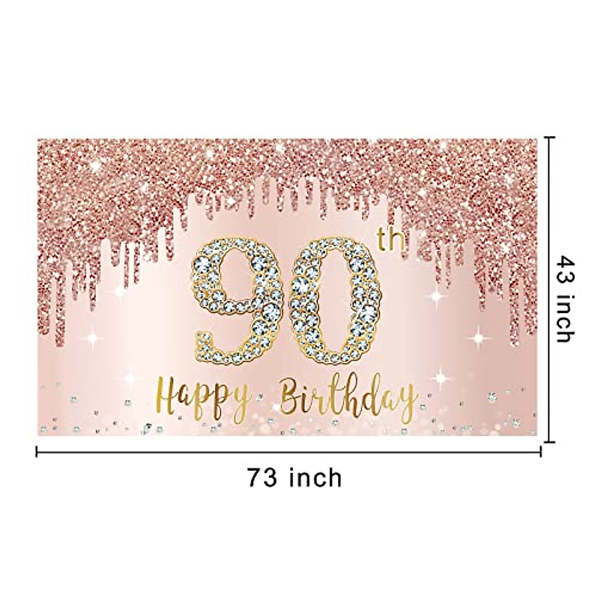 Happy 90th Birthday Banner Backdrop Decorations for Women, Rose Gold 90 Birthday Party Sign Supplies, Pink 90 Year Old Birthday Poster Background Photo Booth Props Decor