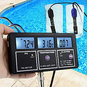 5-in-1 Water Quality Multi-Parameter PH EC CF TDS (ppm) Temperature Test Meter Backlight, Wall-mountable Rechargeable Continuous Monitor Tester, Aquariums Hydroponics Pool Fish Tank Pond Drinking