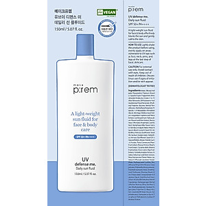 MAKEPREM Defense Me Daily Vegan Sun Fluid Non-greasy Calming Hydrating SPF 50+PA++++ Sunblock Reef-safe UV Broad Protection Sunscreen Blue Ray Sensitive Acne-Prone Oily Skin Face Body Korean Skincare