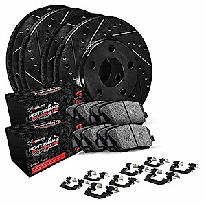 R1 Concepts Front Rear Brakes and Rotors Kit |Front Rear Brake Pads| Brake Rotors and Pads| Performance Off-Road Brake Pads and Rotors | Hardware Kit|fits 1999-2004 Jeep Grand Cherokee