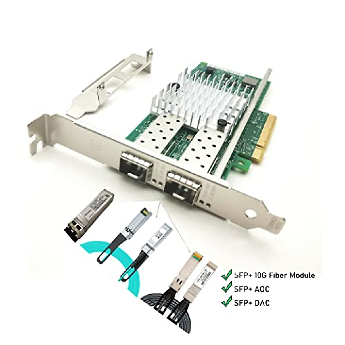 10Gb Network Card Dual SFP+ Ports PCIEx8 Ethernet Converged Server Compatible Intel X520-DA2 82599ES Chip Support Windows 7/8/10/11/Visa,Server/Linux/VMware