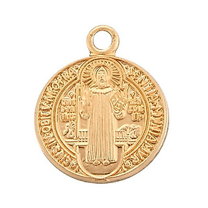 The Christian World Petite Gold Over Sterling silv. Saint Benedict Round Jubilee Medal Pendant vbn-fh-5976