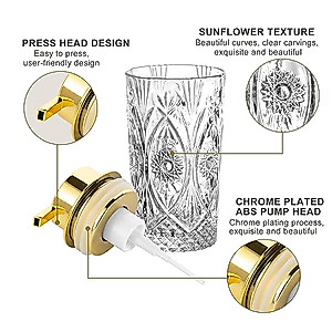 LEICURACE Glass Foaming Hand Soap Dispenser,Foaming Soap Dispenser for Bathroom,Clear Soap Dispenser with Pump (Sun Patteren)