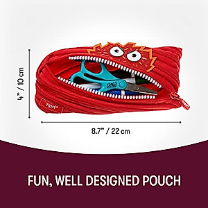 ZIPIT Monster Pencil Case for Kids | Pencil Pouch for School, College and Office | Pencil Bag for Boys & Girls (Red)