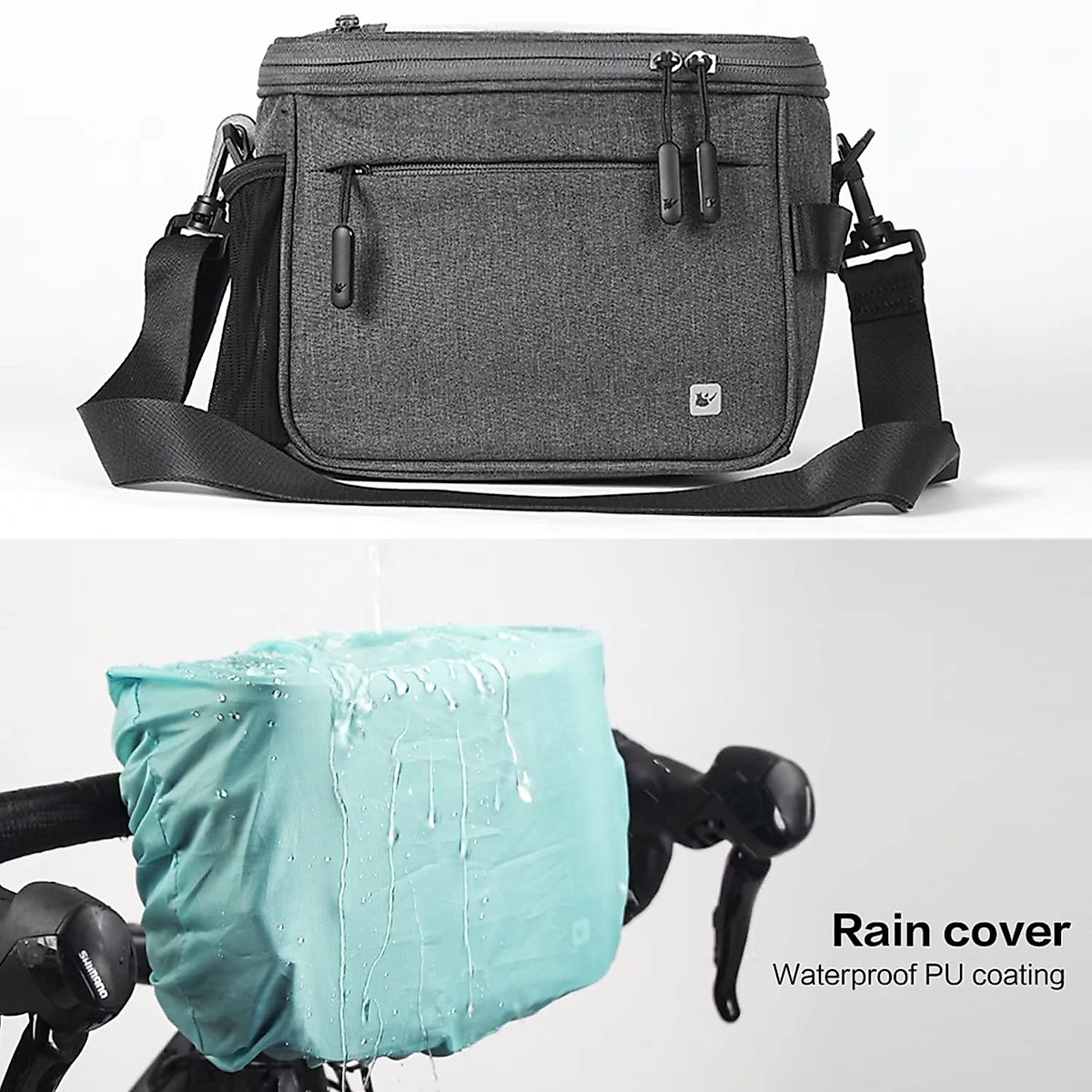 Rhinowalk Bike Handlebar Bag Waterproof Bicycle Front Bag Pack Camera Bag Handbag Phone Bag with Touch Screen Shoulder Strap, Grey