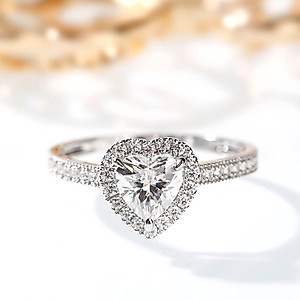 Jeulia Moissanite Halo Heart Cut Diamond White Moissanite Stone Gold Ring Engagement Anniversary Promise Wedding Rings (6)