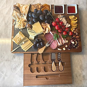 Wooden Charcuterie Board Set (11pcs) - Cheese Board Set with Extra Large Charcuterie Board, Knife, Forks, Bowls - Perfect Charcuterie Boards Gift Set - Beautiful Charcuterie Meat and Cheese Platter