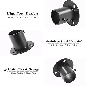 Moicstiy 4Pcs 3/4 Inch Dia Closet Rod Flange Holder Stainless Steel Pole Sockets Rod End Support Bracket with Screws for Wardrobe, Curtain (Black, O Shaped)