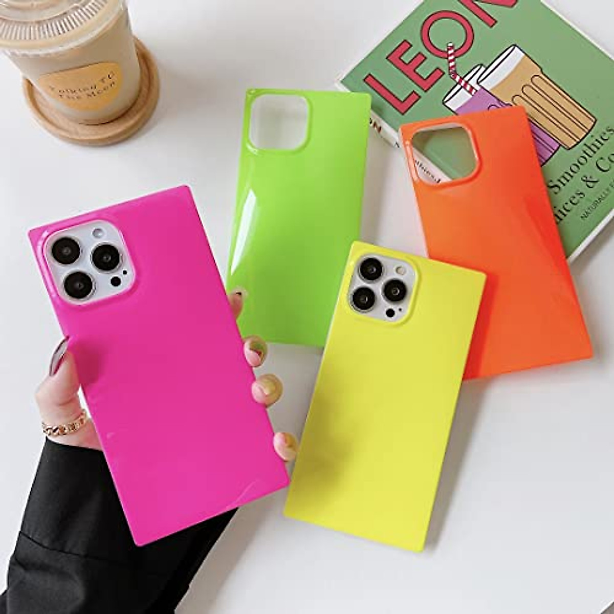 COCOMII Square Case Compatible with iPhone 13 Pro - Slim, Glossy, Solid Color, Electrifying Neons, Easy to Hold, Anti-Scratch, Shockproof (Neon Pink)