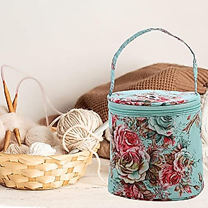 MagiDeal Yarn Storage Bag with Handle, Polyester Holder Case, Gift Tote Zipper Closure Crocheting Knitting Supplies Crochet Bag for Knitting Lovers, Flower