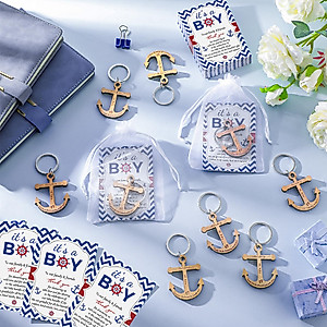 Menkxi 50 Set It's a Boy Anchor Keychain 50 Nautical Baby Shower Thank You Cards and Organza Bags for Baby Shower Nautical Party Gifts Ocean Wedding Favors