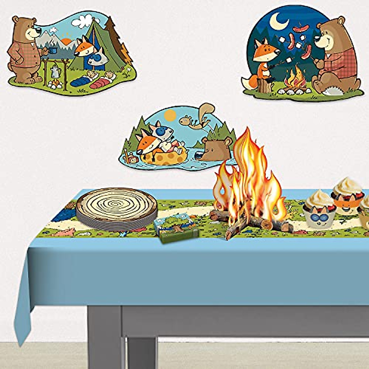 Beistle Three Dimensional Cardstock Paper Campfire Centerpiece Summer Camping Theme Western Party Decorations, 12", Brown/Orange/Yellow