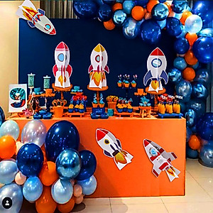 Yewong 6 Pieces Outer Space 3D Table Centerpiece Spaceship Rocket Shaped Paper Cutout Table Topper for Outer Space Theme Birthday Party Tableware Decoration Baby Shower Supplies