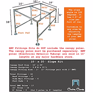 10' x 20' Slope, Lean-to Canopy Fittings Kits, DIY Metal Carport Frame Parts, 1" EMT