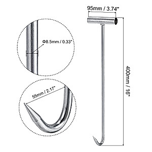 uxcell T-Handle Meat Boning Hook, Galvanized T Hooks for Kitchen Butcher Shop Restaurant 16"(400mm) 3Pcs