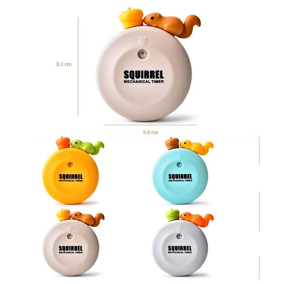 Cute Squirrel Machinery Timers 60 Minutes Mechanical Kitchen Cooking Timer Clock Loud Alarm Counters Manual Timer Kitchen Utensil (Beige)