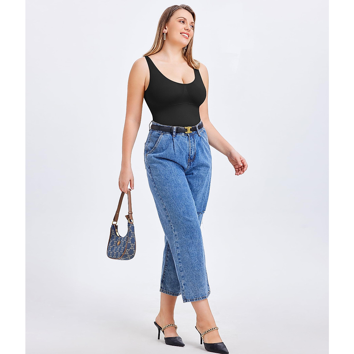 TrainingGirl Women Compression Tank Tops Tummy Control Shapewear Vest Seamless Waist Body Shaper Slimming Shirt Camisole Tops (Black, XX-Large)