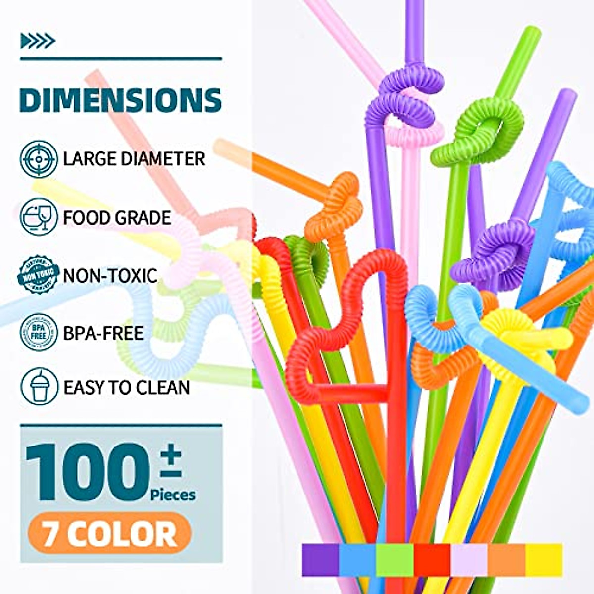 100PCS Flexible Plastic Straws, Colorful Disposable Bendy Party Fancy Straws13inch Extra Long Straws Party Decorations