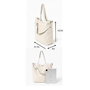 Jeelow Canvas Tote Crossbody Shoulder Bag Handbag Purse With Shoulder Strap For Men & Women (Beige)