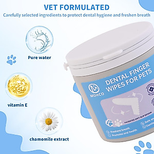MOHCO Dog Teeth Cleaning Wipes,Teeth Cleaning Wipes for Dogs & Cats,Reduces Plaque & Freshens Breath,Dog Teeth Cleaning Finger Wipes,Sooths & Deodorizes (50 Pcs)