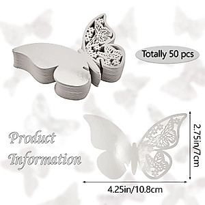 URROMA Reflective Butterfly Table Number Place Card, 50 Pcs Silver Wine Glass Cup Decor Postcards Wedding Centerpieces Wall Decals Sticker for Parties